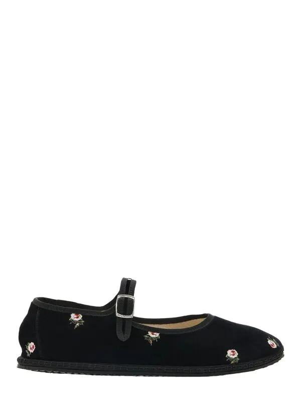 VIBI VENEZIA Floral Velvet Mary Jane Flats - Black