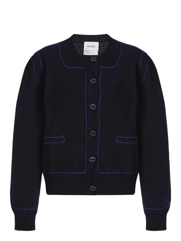 BARRIE Cashmere Crewneck Cardigan - Black