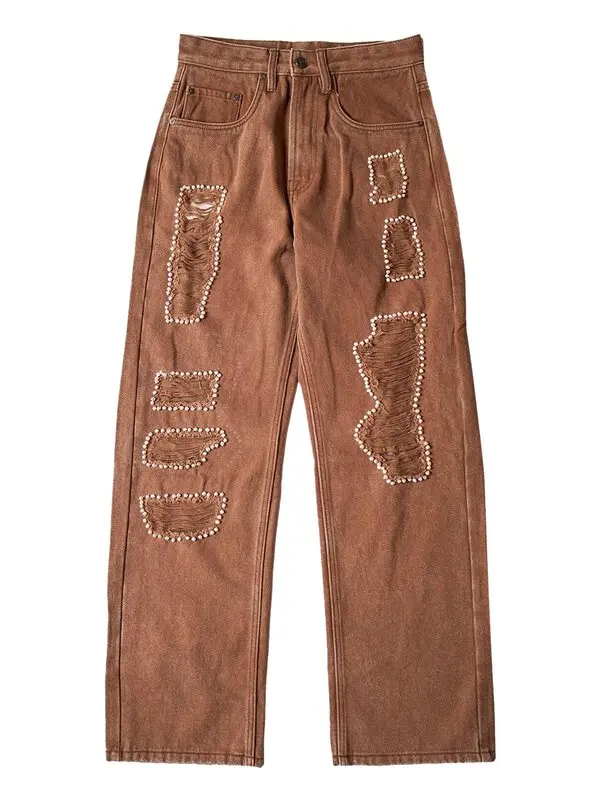 GLASS CYPRESS Pearled Denim - Brown
