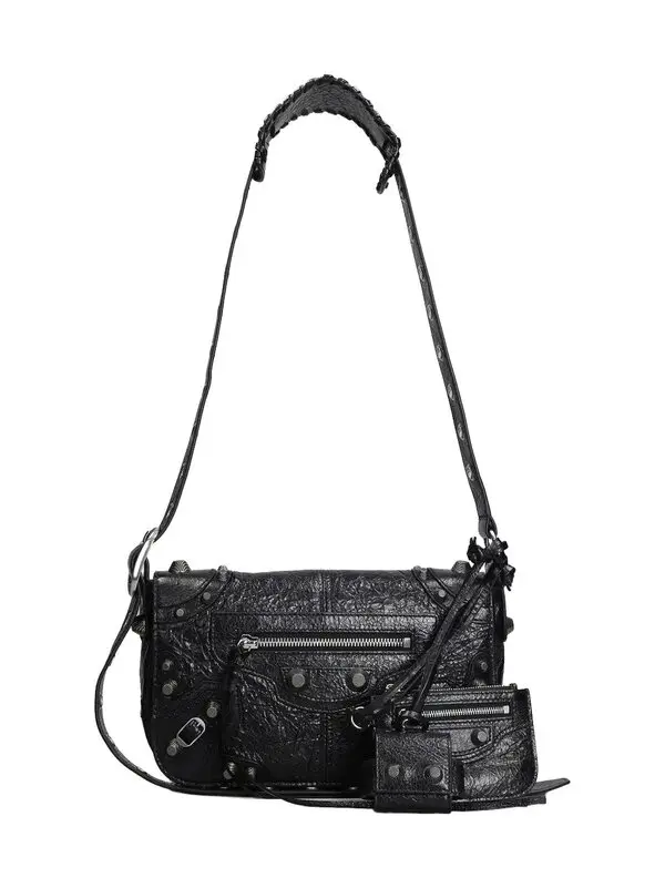 Balenciaga Textured Leather Shoulder Bag - Black