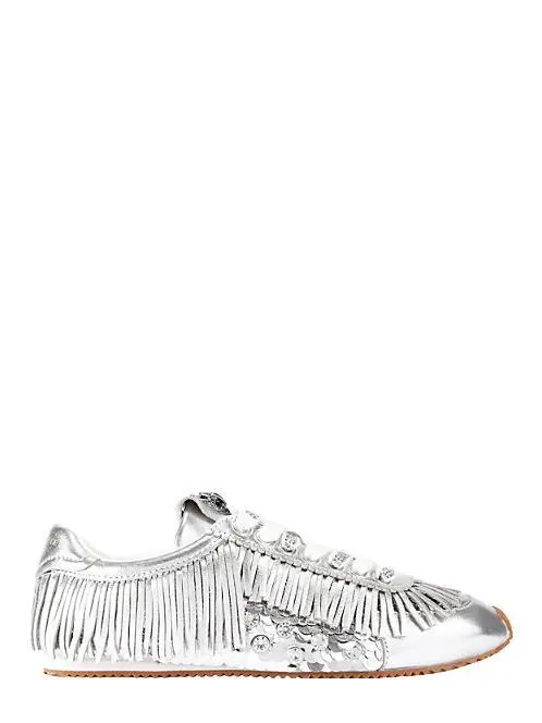 Kurt Geiger Islington Fringed Leather Trainers - Silver