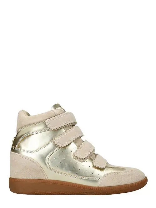 Steve Madden Mustang Suede Wedge Trainers - Gold