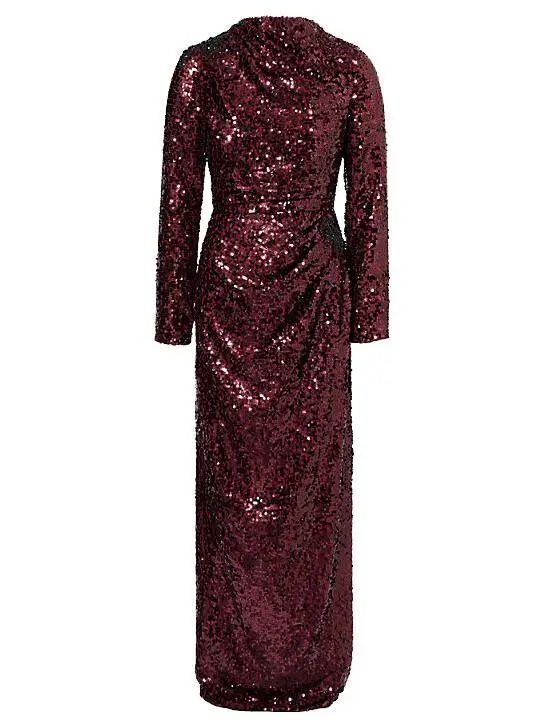 Erdem Long-sleeve Sequin-embellished Gown - Mulberry Red