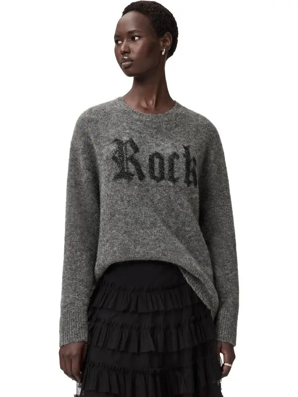 ALLSAINTS Slogan Rock Wool Sweater - Metallic/charcoal