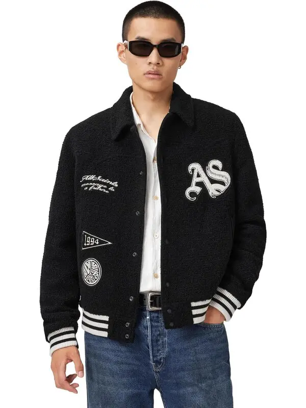 ALLSAINTS Baum Baseball Bomber Jacket - Black