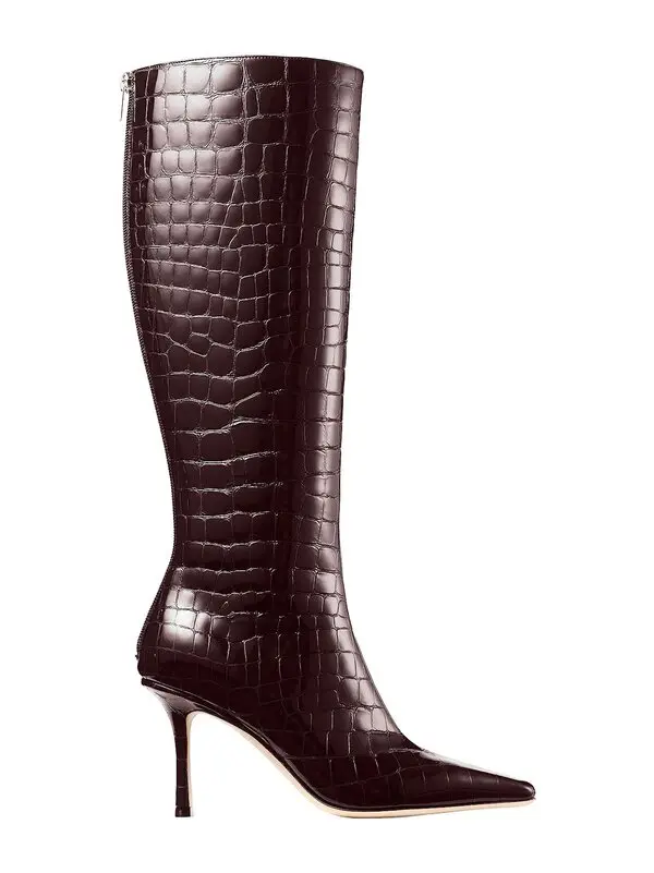 JIMMY CHOO Agathe 85 Croc-embossed Leather Knee High Boots - Sambuco