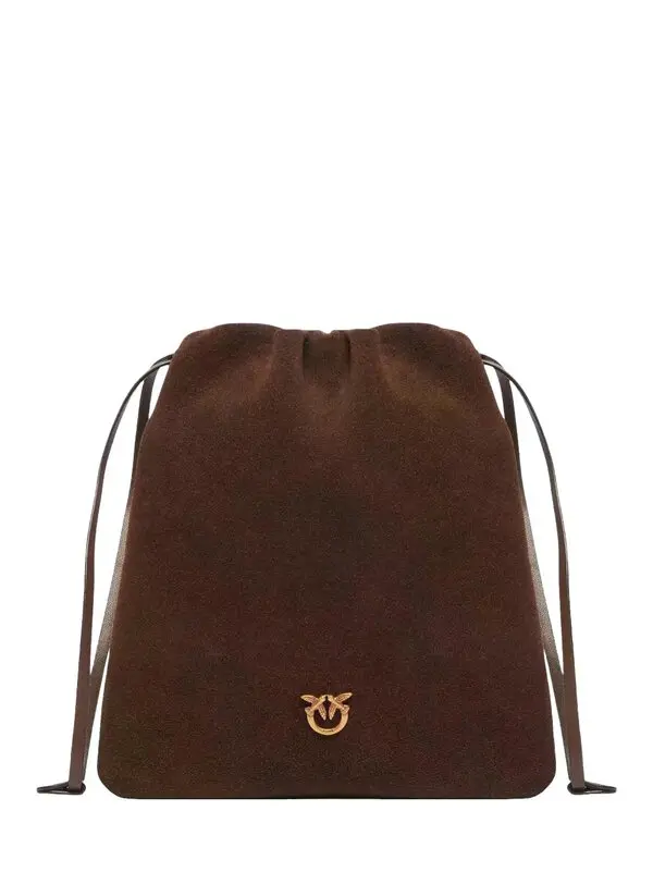 Pinko Suede Drawstring Tote Bag - Brown
