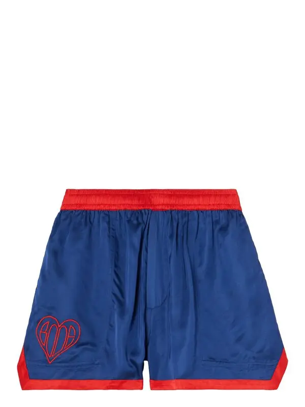 BODE Embroidered Satin Shorts - Blue