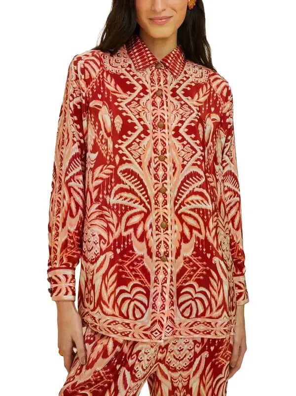 Farm Rio Patterned Pajama Shirt - Red