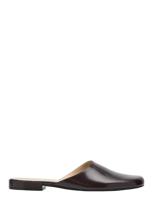 THE ROW Penelope Leather Mules - Lacquer Brown
