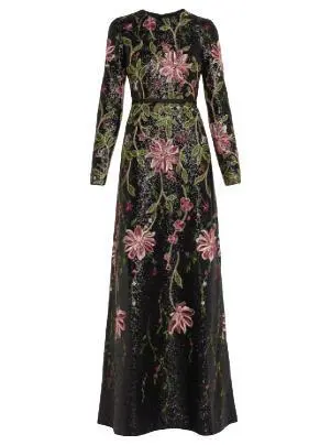 Giambattista Valli Floral Sequined A-line Gown - M097 Black