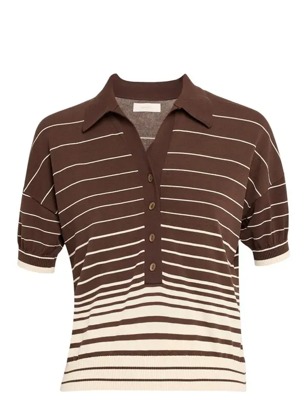 Faithfull The Brand Sable Accordion Striped Polo Shirt - Accrdn Str Brwn Bge