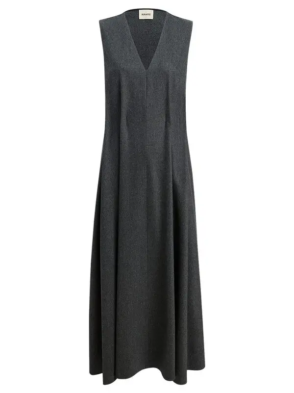 Khaite Syd V-neck Wool Maxi Dress - Storm