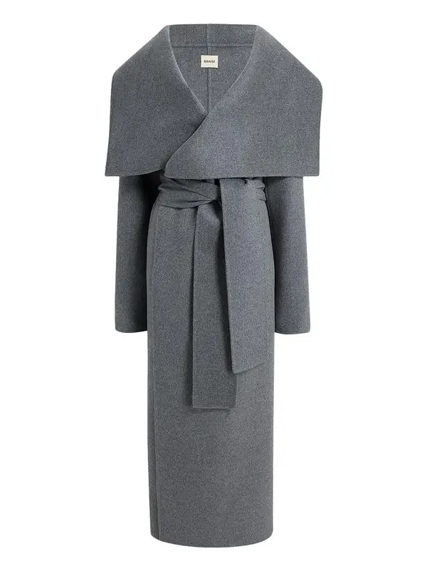 Khaite Levitt Cashmere Wrap Coat - Grey Melange
