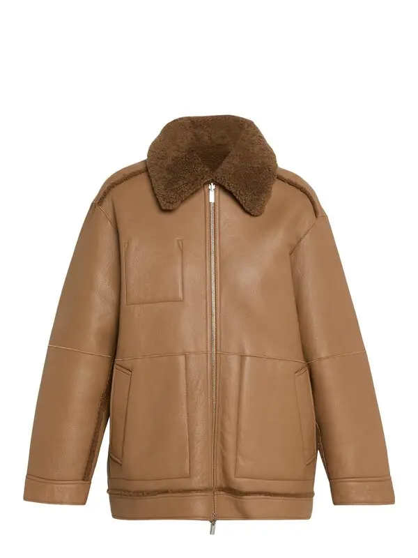 Theory Reversible Shearling Cocoon Coat - Pale Brown