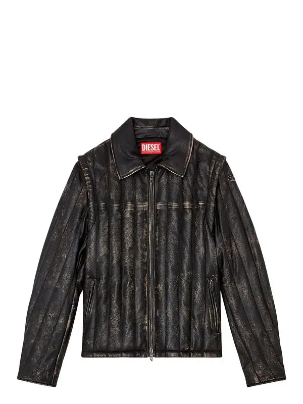 Diesel L-albert Quilted Leather Biker Jacket - Deep/black