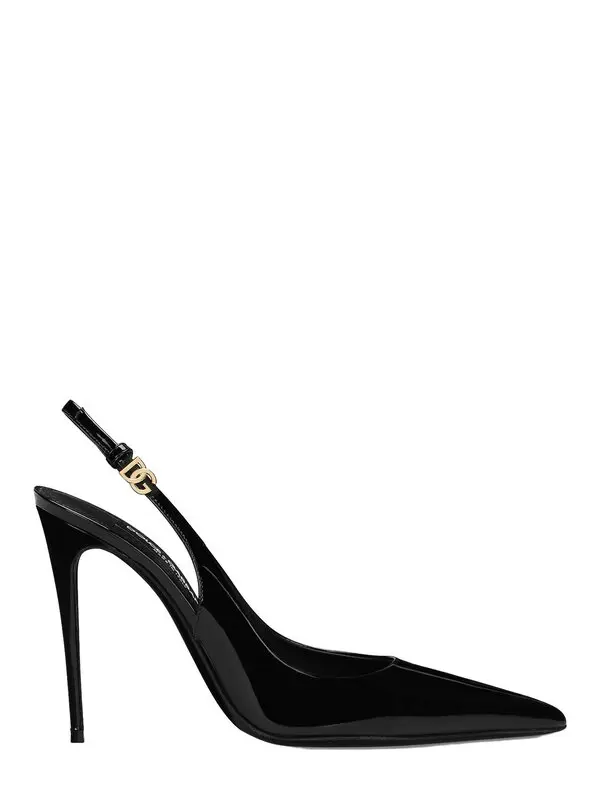 Dolce & Gabbana Patent Leather Slingbacks With Dg Logo - Black