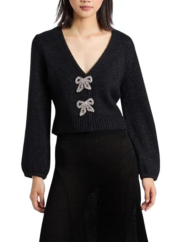 Chinti & Parker Laura Whitmore Embellished Bow Cardigan - Black