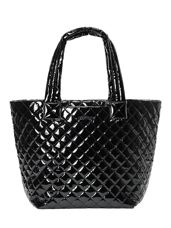 Mz Wallace Medium Metro Tote Deluxe - Black Lacquer Oxford/matte Black