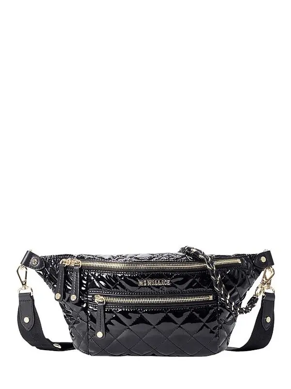 Mz Wallace Small Crosby Quilted Sling Bag - Black Lacquer/light Gold