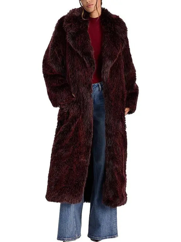 Alice + Olivia Marvin Faux Fur Coat - Black/merlot