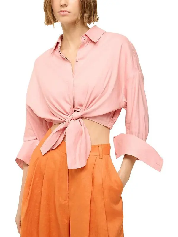 Staud Lisa Tie Front Top - Faded Blush