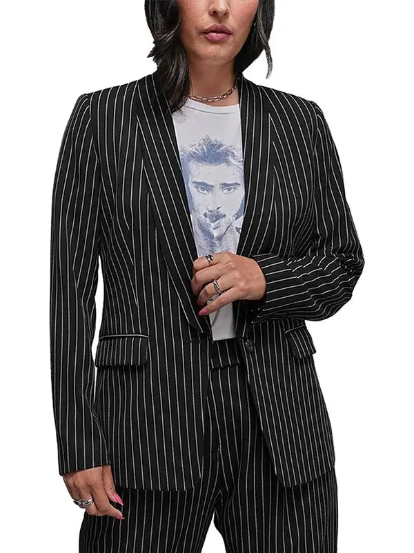WILDFANG Empower Pinstripe Tux Blazer - Black/stone