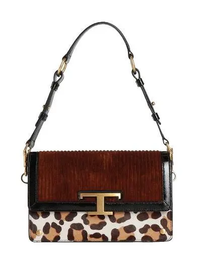 TOD'S Leopard Print Calf Hair Handbag - Brown