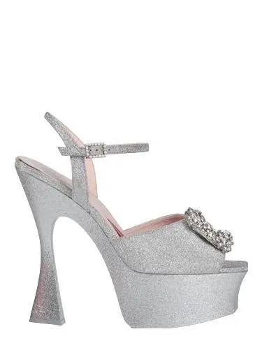 ROGER VIVIER Sandals In Leather With Rhinestones - Silver