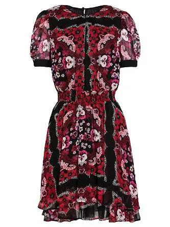 Pinko Crepe Floral-print Mini Dress - Black