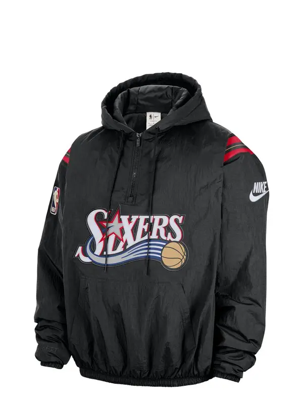 Nike Philadelphia 76ers Hardwood Classics Therma-fit Nba 1/2-zip Hoodie - Black