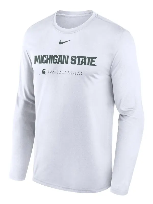 Nike Michigan State Courtside Basketball Shootaround Legend Dri-fit College Long-sleeve T-shirt - White