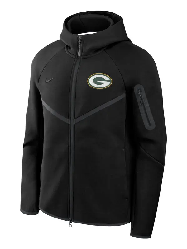 Nike Green Bay Packers Tech Fleece Windrunner Nfl Full-zip Hooded Jacket - Black
