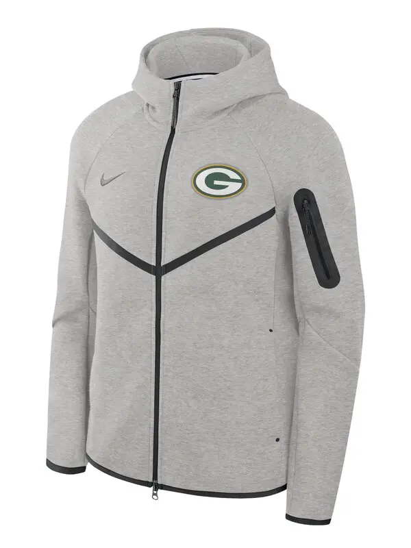 Nike Green Bay Packers Nfl Tech Fleece Windrunner Full-zip Hooded Jacket - Grey