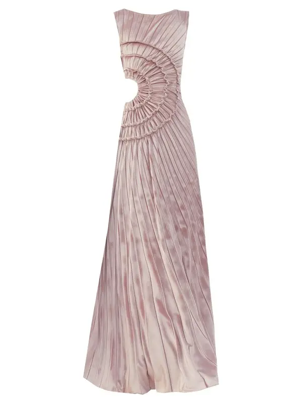 GEORGIA HARDINGE Crescent Cutout Pleated Velvet Maxi Dress - Pink