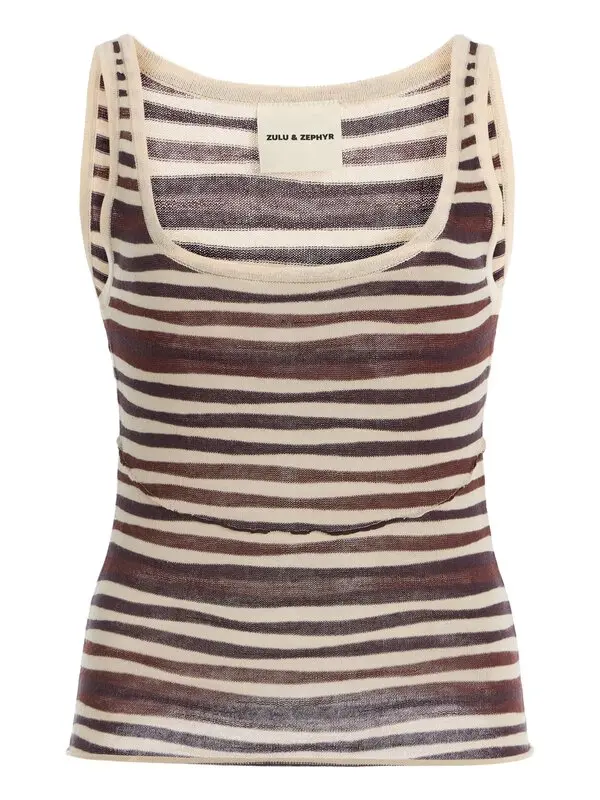 ZULU & ZEPHYR Striped Knit Tank Top - Brown