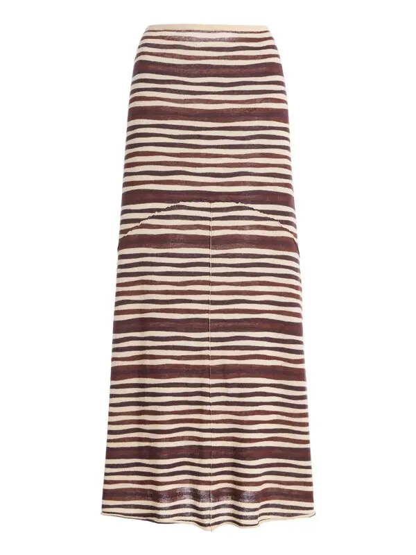 ZULU & ZEPHYR Striped Knit Midi Skirt - Brown