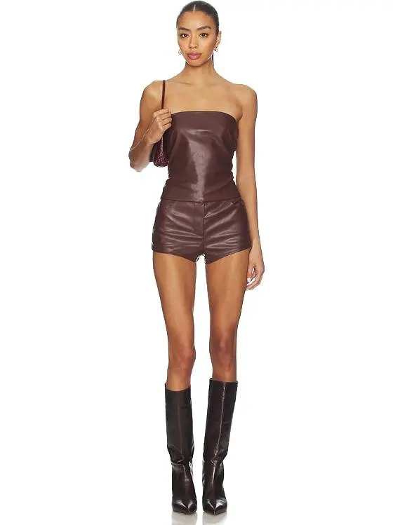 Superdown Faux Leather Short Set - Brown