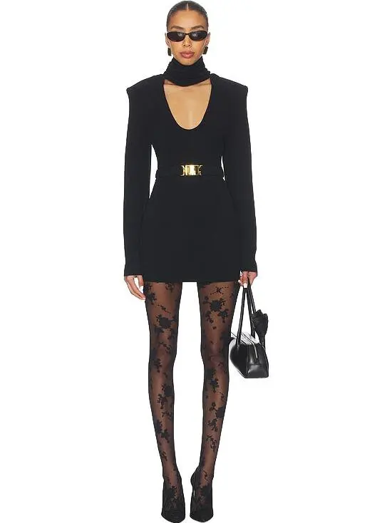ROWEN ROSE Abito Long Sleeve Mini Dress - Black