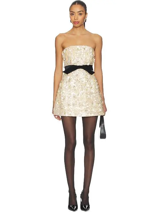 Retrofete Tate Sequined Mini Dress With Bow - Cream & Black