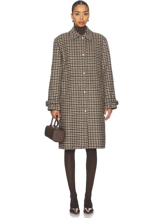 Vince Plaid Car Coat With Faux Leather Trim - Multi Check