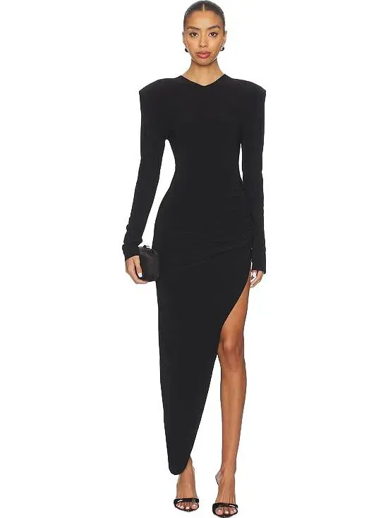 Norma Kamali Long Sleeve Shoulder Pad Gown - Black