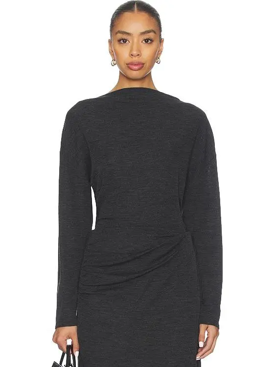 Vince Draped Slash Neck Top - Dark Heather Grey