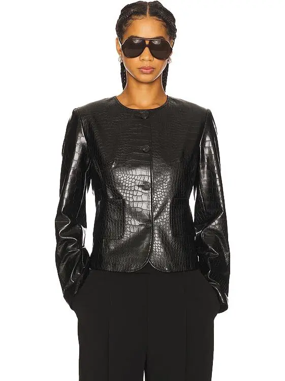 LAMARQUE Agnes Croc-embossed Jacket - Black
