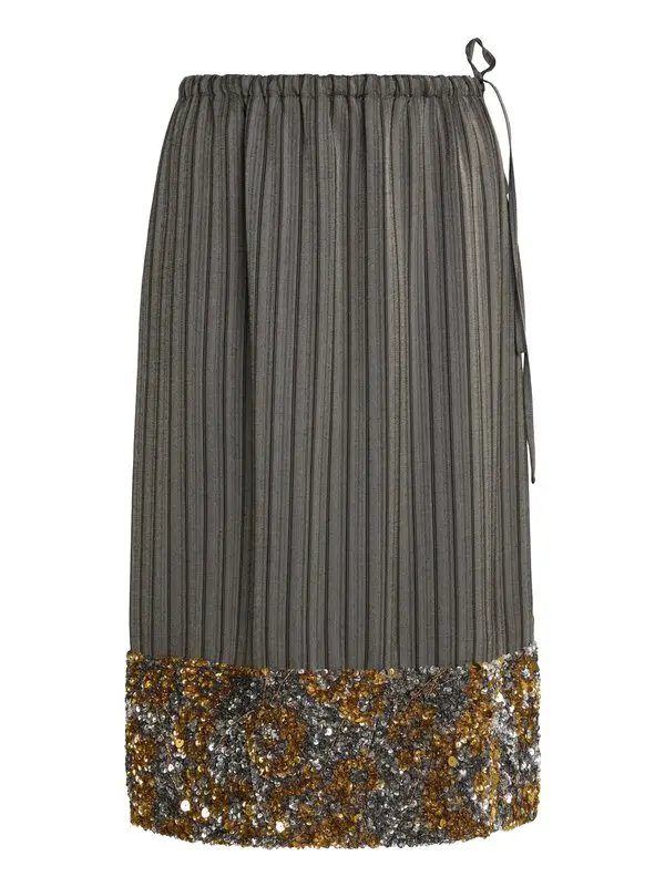 Dries Van Noten Embellished Twill Knee-length Skirt - Grey
