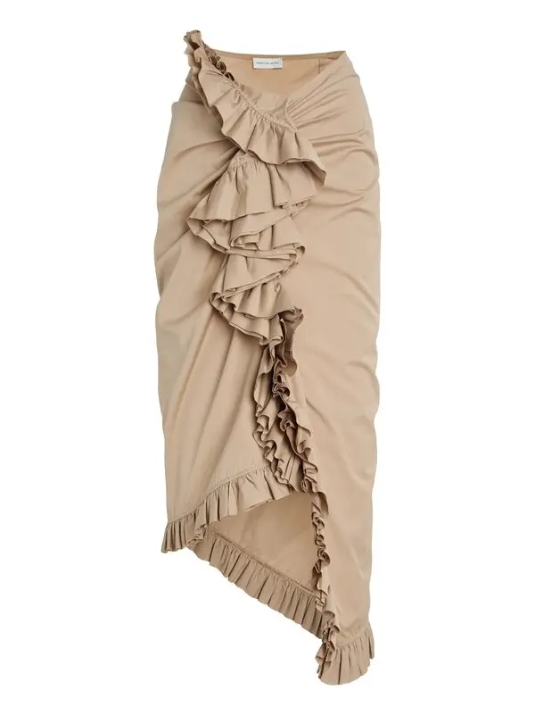 Dries Van Noten Sina Frilled Cotton-poplin Midi Skirt - Neutral