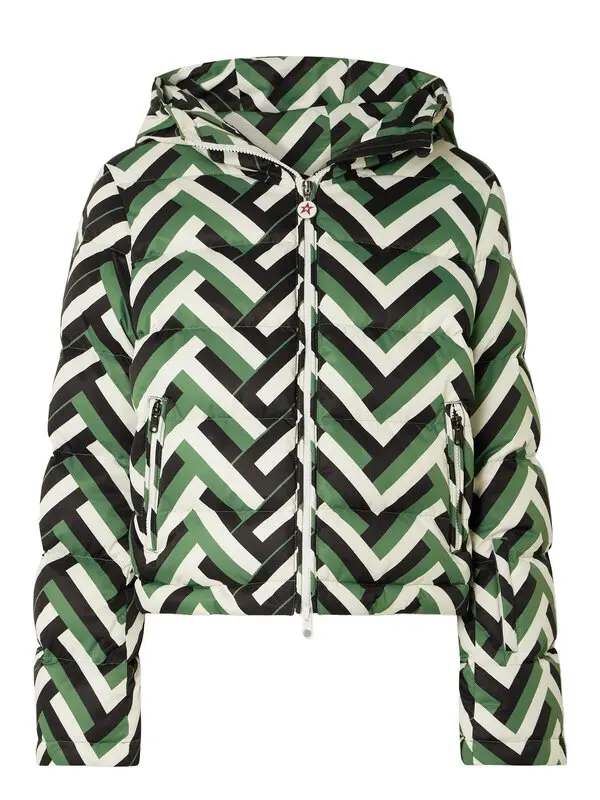 Perfect Moment Polar Flare Quilted Printed Down Ski Jacket - Green