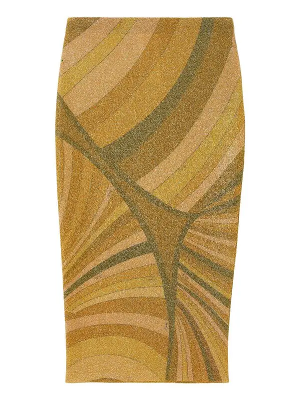 Emilio Pucci Printed Metallic Jersey Midi Skirt - Gold
