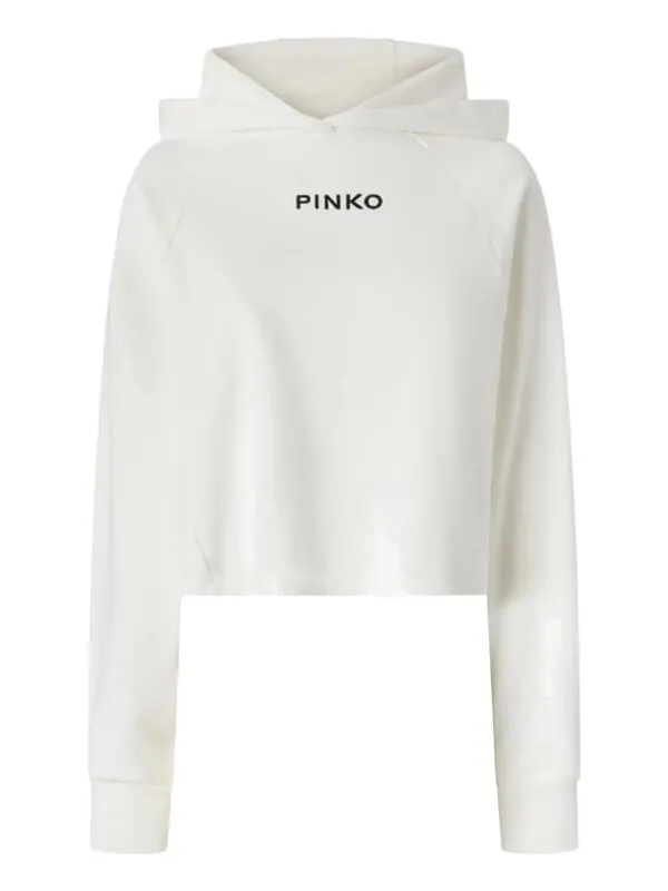 Pinko Cropped Cotton Logo Sweatshirt - White