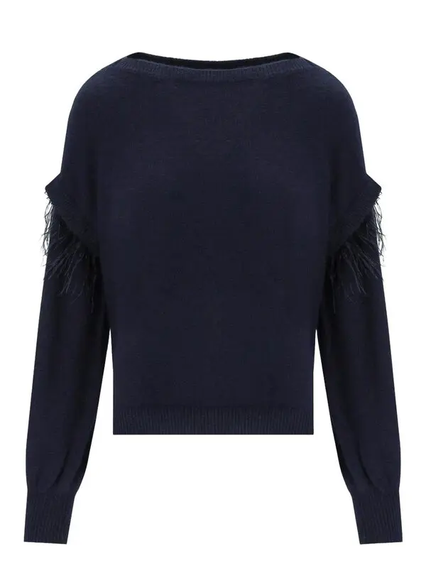 TWINSET Angora Blend Sweater With Feather Trim - Blue